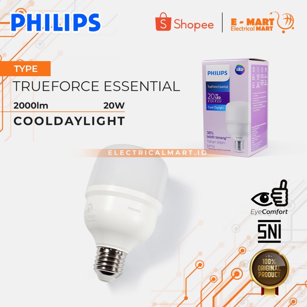 Jual Lampu LED Philips Trueforce Ess 20W 25W 35W 45W WATT 18W 22W 30W 40W Putih CDL E27 Tforce ...