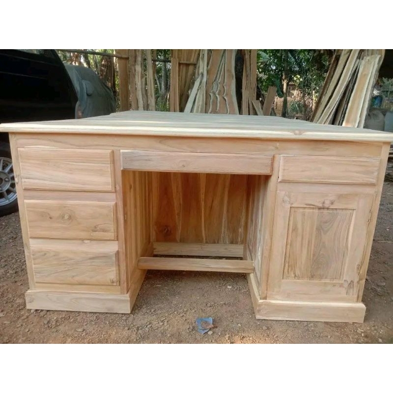 Jual meja kantor meja biro minimalis kayu jati mebel jepara | Shopee ...