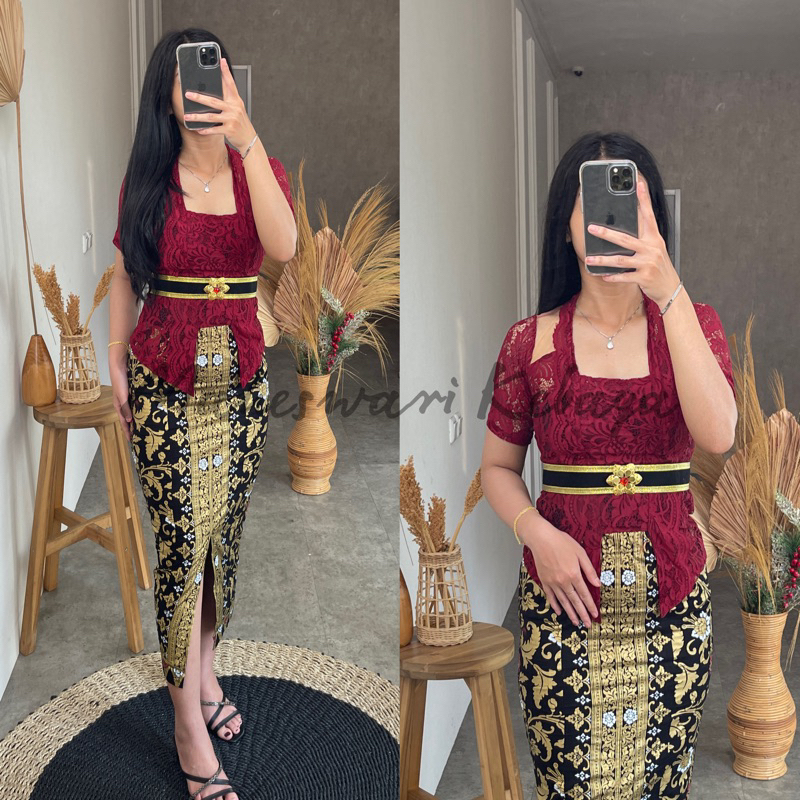 Jual Kebaya Bali Set Brukat Modif Bali Maron | Shopee Indonesia