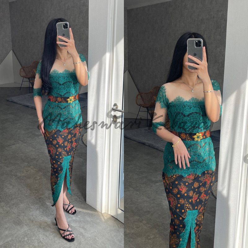 Jual Kebaya Bali Set Brukat Wisuda Rang Rang Hijau Botol | Shopee Indonesia