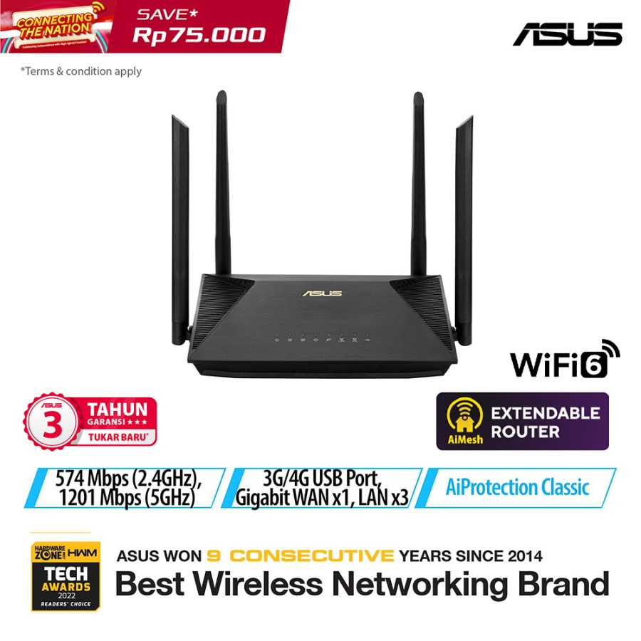 Jual ASUS RT-AX53U AX1800 Wireless Dual Band WiFi Router Extender ...