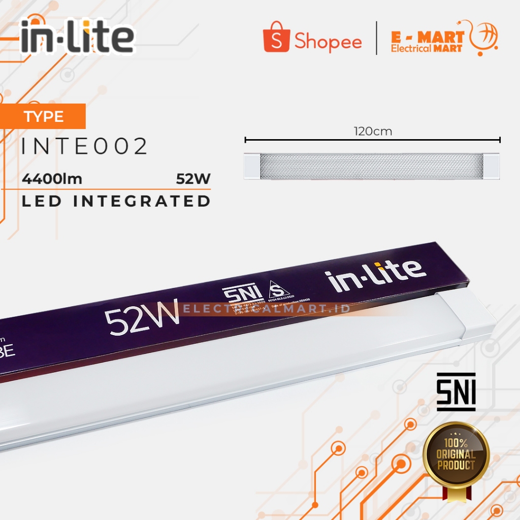 Jual INLITE INTE002 52W Kap Lampu LED T8 Integrated 120CM 52 Watt IN ...
