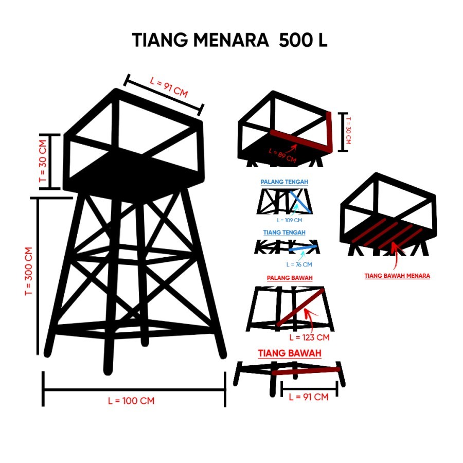 Jual TIANG MENARA TOREN TANGKI AIR 500 LITER T. 3 METER | Shopee Indonesia
