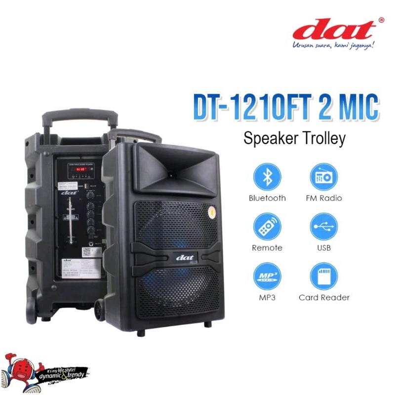 Jual DAT DT 1210FT SPEAKER AKTIF 12 INCH PORTABLE 2 MIC WIRELESS ...