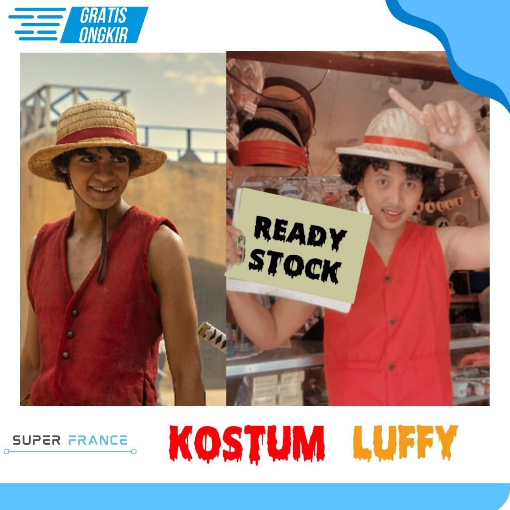 Jual KOSTUM COSPLAY LUFFY ONE PIECE LIVE ACTION HALLOWEEN / BAJU MERAH ...