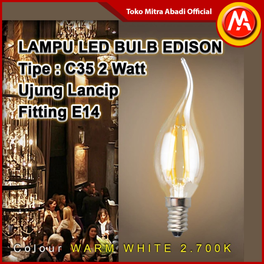 Jual Lampu Bulb LED Edison Ujung Lancip Vintage C35 2 Watt / 2W Fitting ...