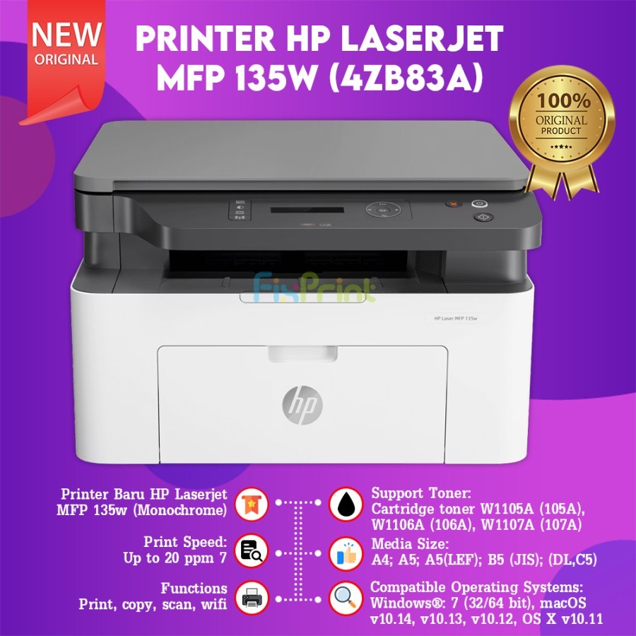 Jual Printer HP LaserJet MFP 135w Print,Scan,Copy,WiFi New 4ZB83A MFP135W | Shopee Indonesia
