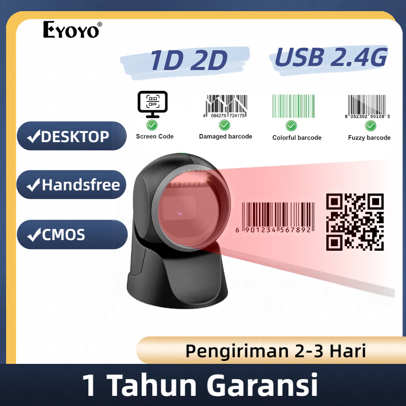 Jual Eyoyo Barcode Scanner 1D 2D USB 2.4G Dekstop QR Scan Resi Platform ...