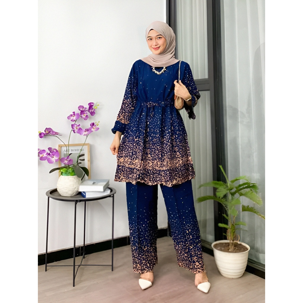 Jual One Set Wanita Tiedye Setelan Tunik LD 120 Tali Motif Batik Semprot Rayon Premium Busui ...