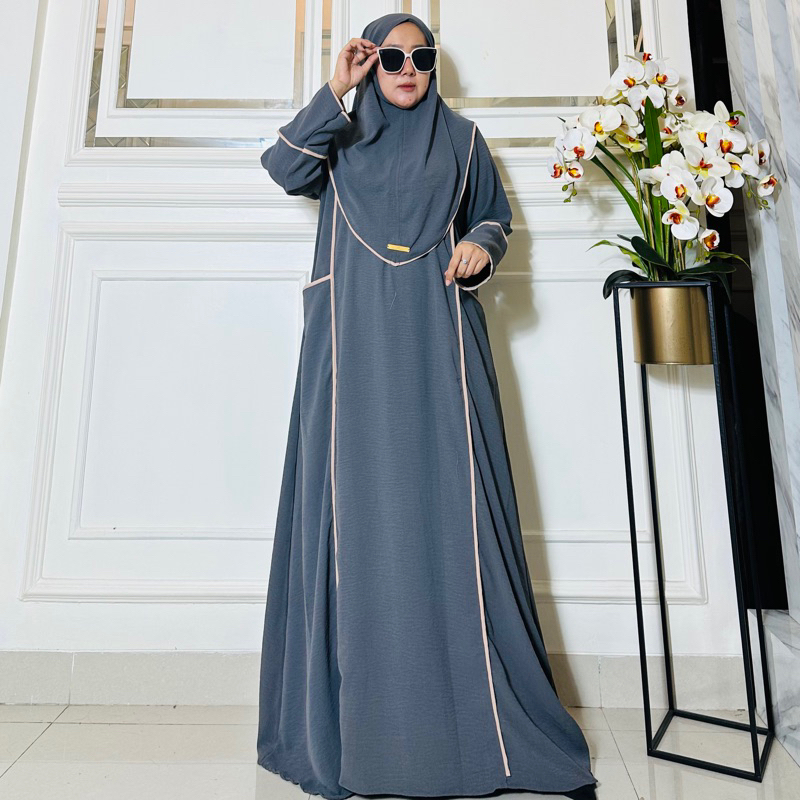Jual Maryam Set Khimar Bergo Bahan Crinkle Airflow Dress Gamis Abaya Wanita Busui Simple ...