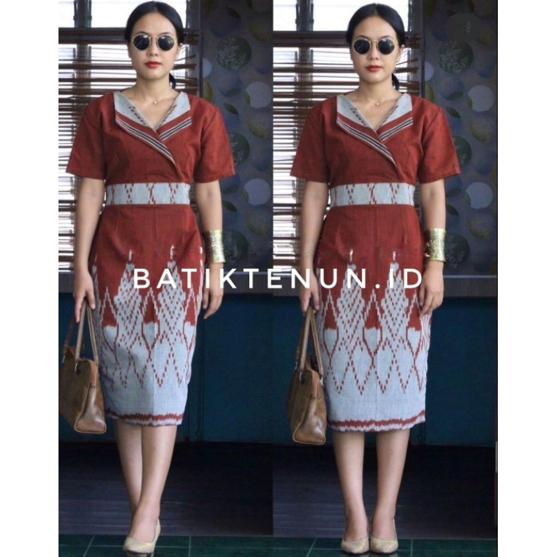 Jual dress tenun modern baju tenun kaftan tenun dress etnik baju etnik | Shopee Indonesia