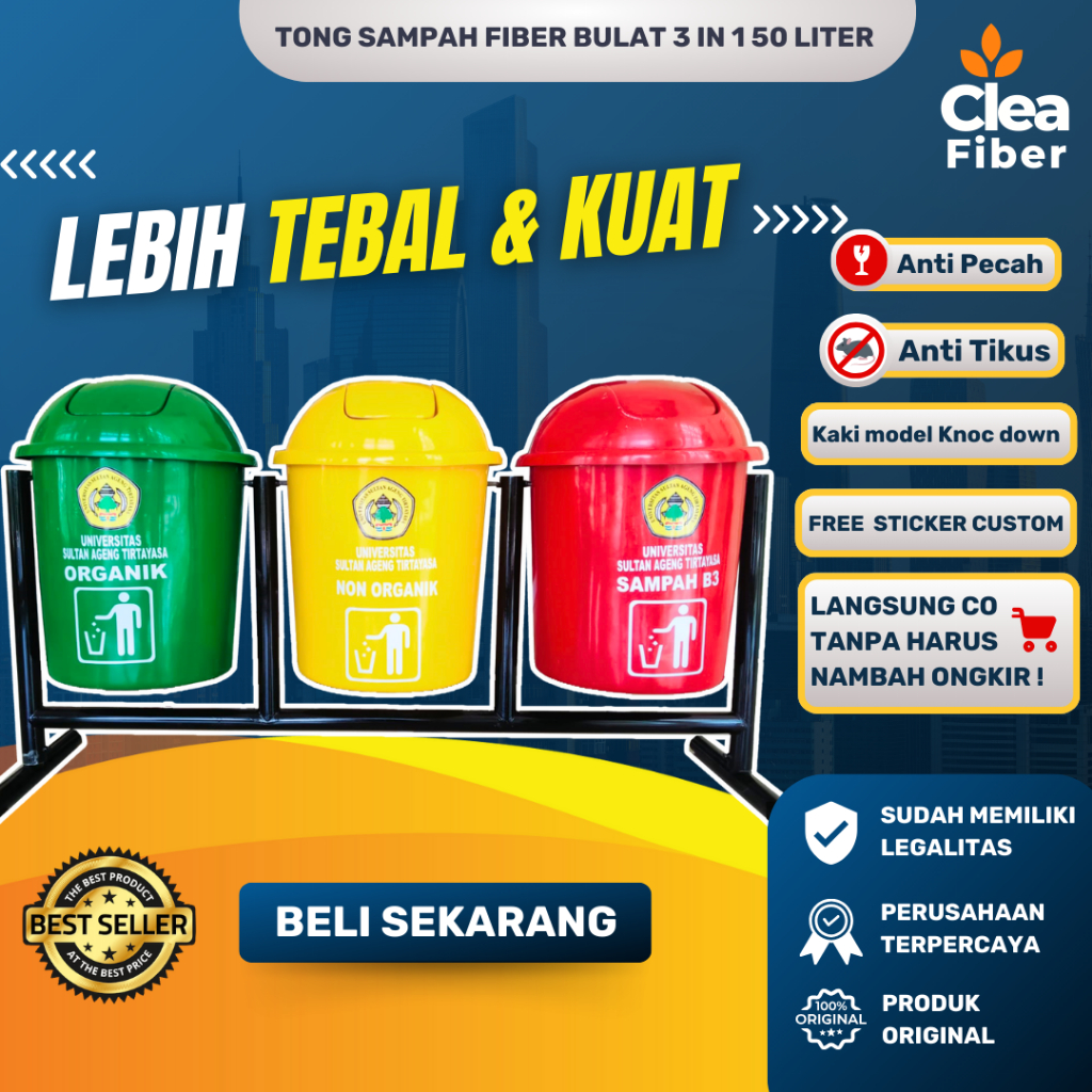 Jual TONG SAMPAH FIBER 3 WARNA KHUSUS K3, SEKOLAH, Fasilitas publik ...