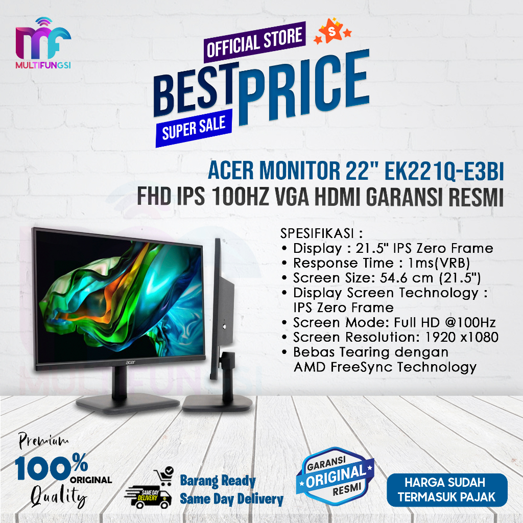 Jual Acer Monitor 22" EK221Q-E3bi FHD IPS 100Hz VGA HDMI Garansi Resmi ...