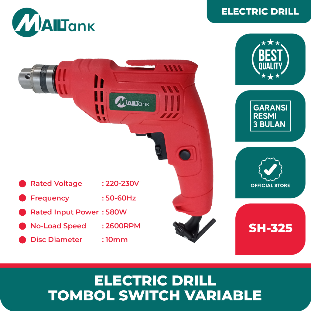 Jual Mailtank SH325 10mm Bor Listrik Murah 580W Mesin Bor Bolak Balik Untuk Bor Tembok Kayu dan ...