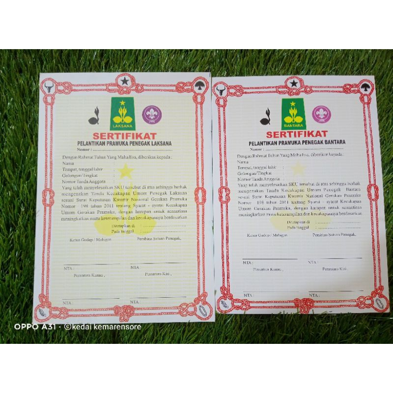 Jual SERTIFIKAT/PIAGAM TKU BANTARA LAKSANA PRAMUKA | Shopee Indonesia