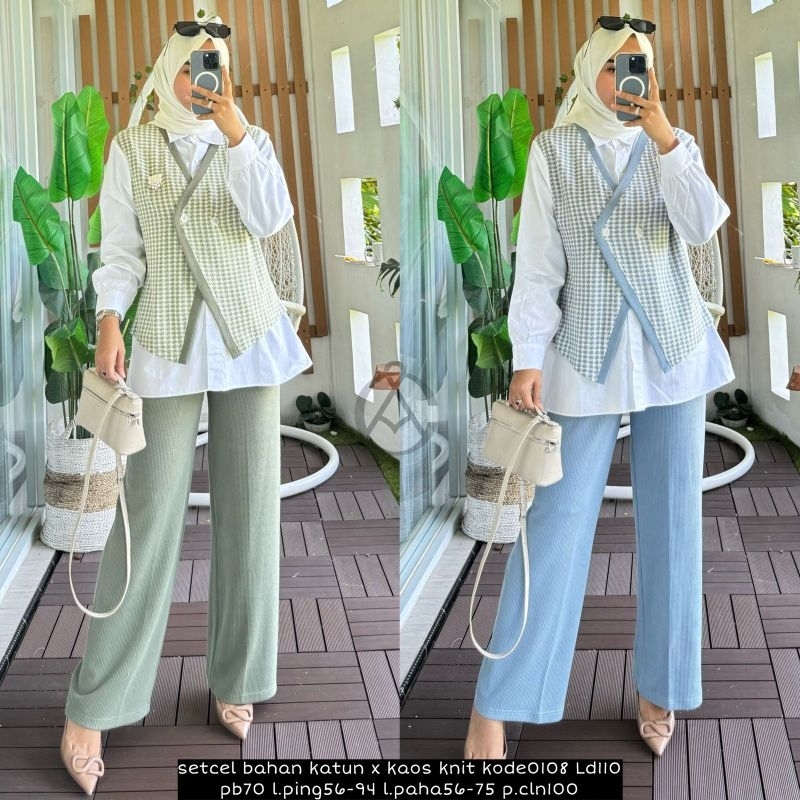 Jual setcel knit vest 0108 houndstooth | Shopee Indonesia