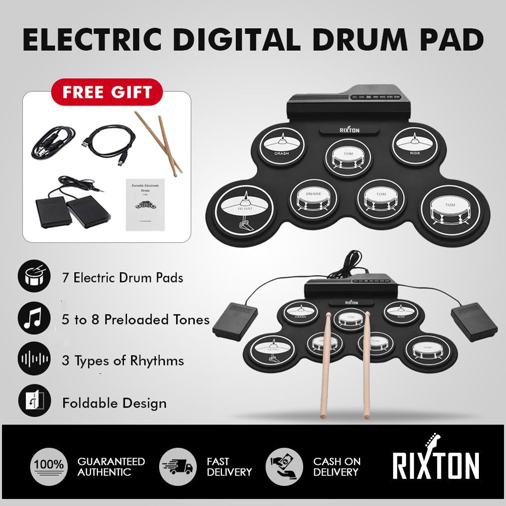 Jual Drum Elektronik Portabel Digital USB 7 Bantalan Roll up Drum Set Silicone Electric Drum Pad ...