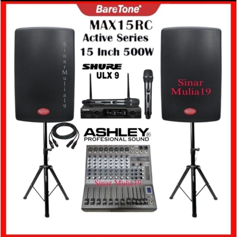 Jual Paket Sound System Speaker Aktif BareTone MAX15RC Mixer Ashley 8 Ch Mic Wireless Shure ULX ...