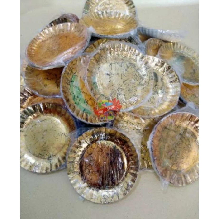 Jual COD- IP99- ( isi 10 ) PIRING KERTAS TART CAKE PIRING KUE ULANG TAHUN MAS KECIL PAPER PLATE ...