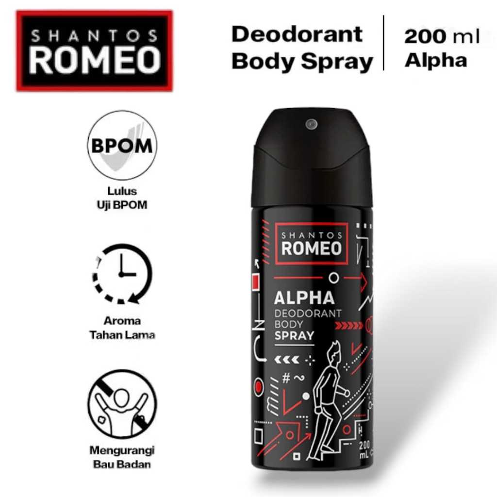 Jual Shantos Romeo Body Deodorant Spray Pria 200 ml Alpha | Shopee ...
