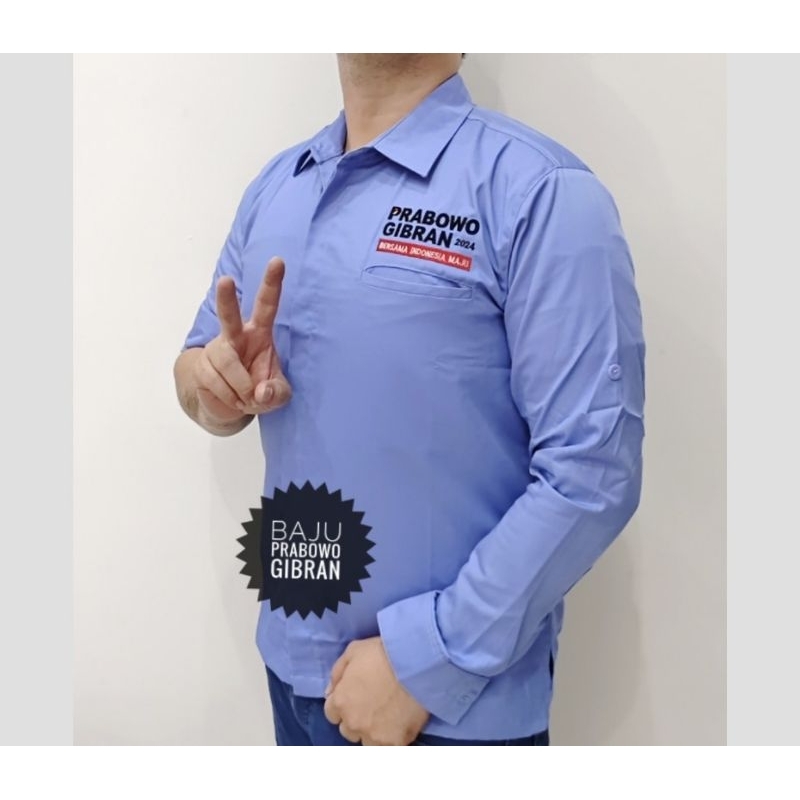 Jual Baju Kemeja Seragam Biru Muda Prabowo Gibran Pemilu Pilkada Bordir Shopee Indonesia