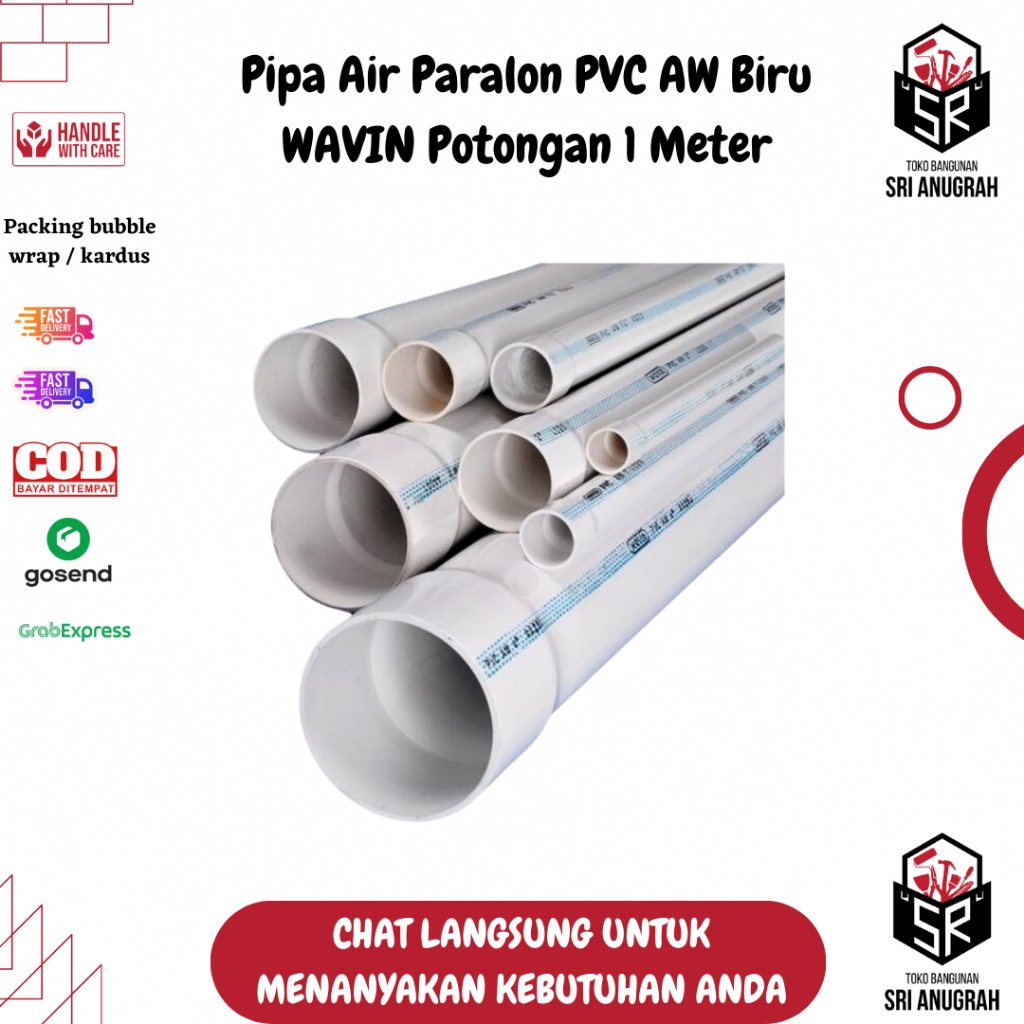 Jual Pipa Air PVC WAVIN AW Berkualitas bagus dan tebal 1/2'' 3/4'' 1 ...