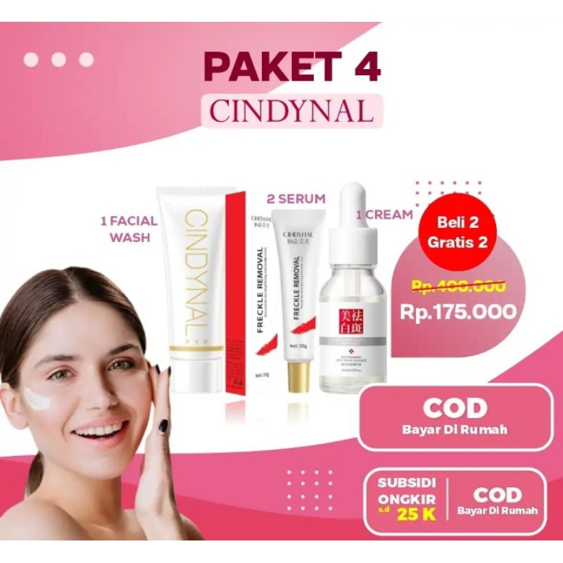 Jual H+3 PAKET 4 (4IN1) 2PCS CREAM CINDYNAL + FACIAL WASH CINDYNAL ...
