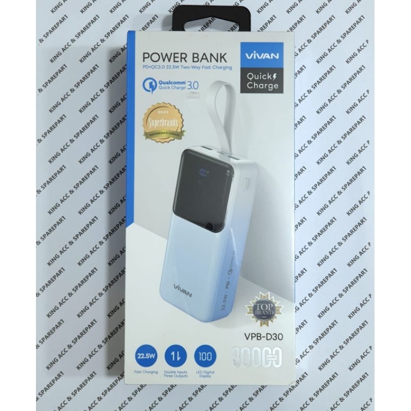 Jual VIVAN Power Bank VIVAN POWER BANK VPB-D30 30000mAh 22.5W QC PD LED ...