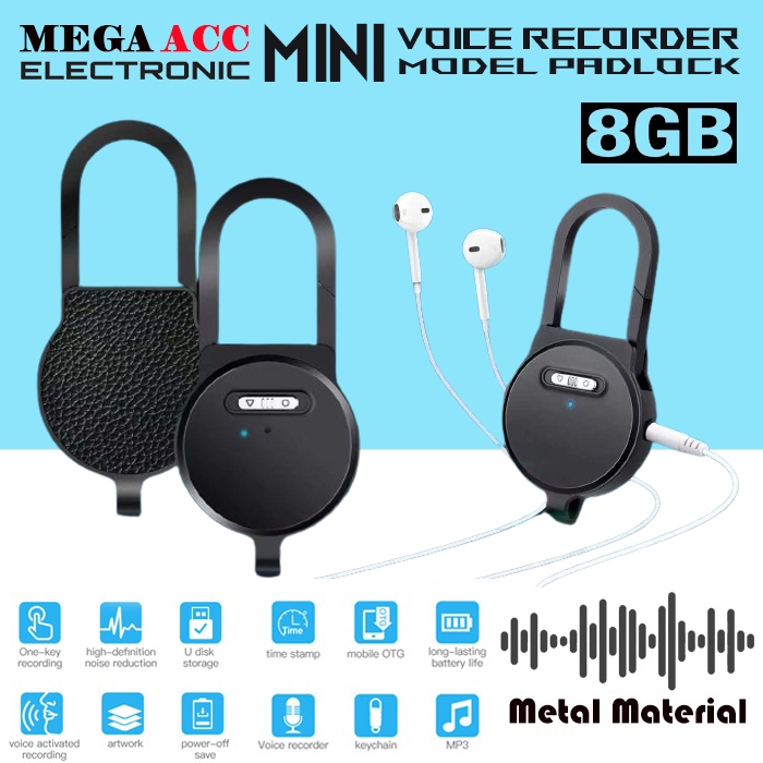 Jual Voice Recorder Mini Keychain Model Padlock 8/16/32 Gb + Mp3 Player ...