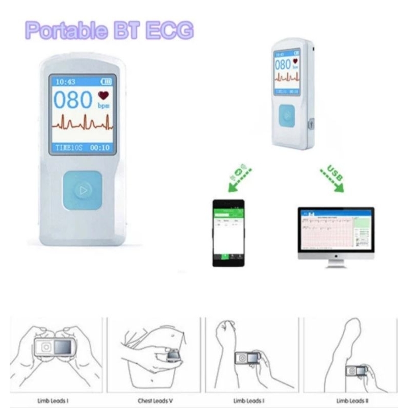Jual Portable ECG EKG Machine Color Screen ECG Monitor Handheld Heart ...