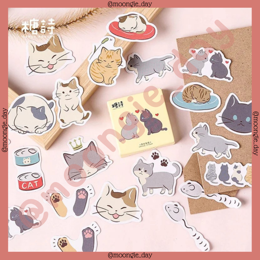 Jual 40-45 PCS/BOX STIKER KERTAS TEMA TWO CUTE CATS LOVE WITH MICE DUA ...