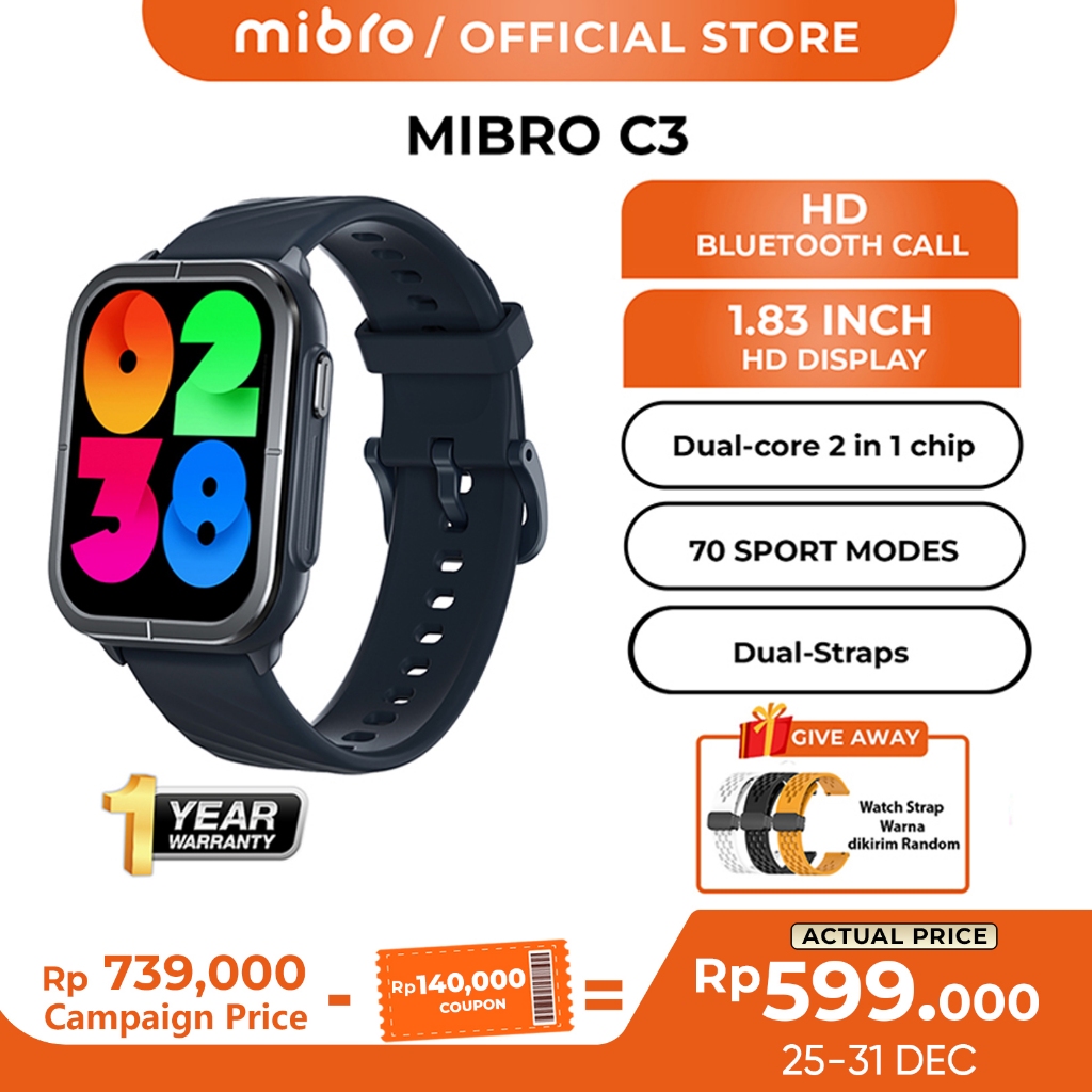 Jual Mibro Official C3 SmartWatch Bluetooth Calling Watch Dual-Straps 1 ...