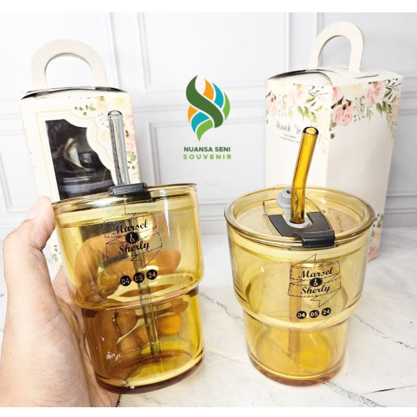 Jual Souvenir Gelas Minum Kaca Aesthetic Botol Sedotan Tumbler Mug ...