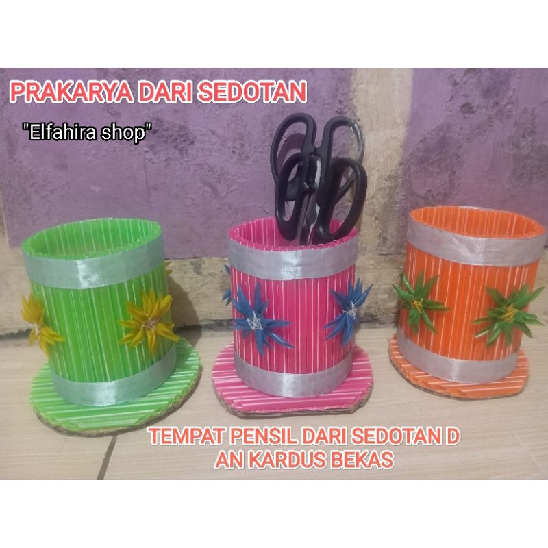 Jual Prakarya Tempat pensil dari sedotan dan kardus bekas || Kerajinan tangan dari sedotan ...
