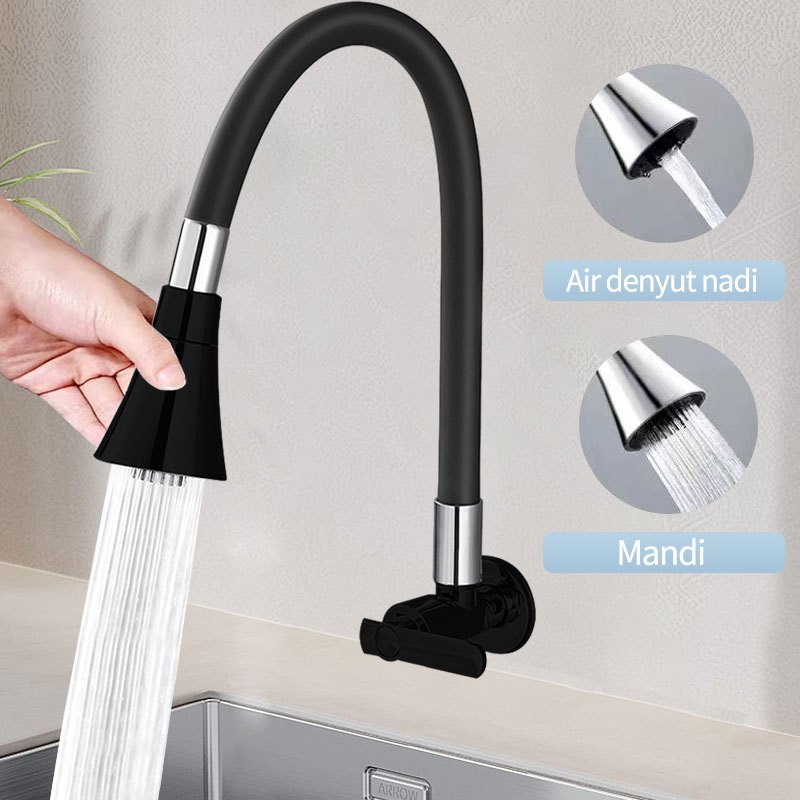 Jual SUS 304 Kran Angsa Tembok Fleksibel Kran Cuci Piring HITAM Kran ...