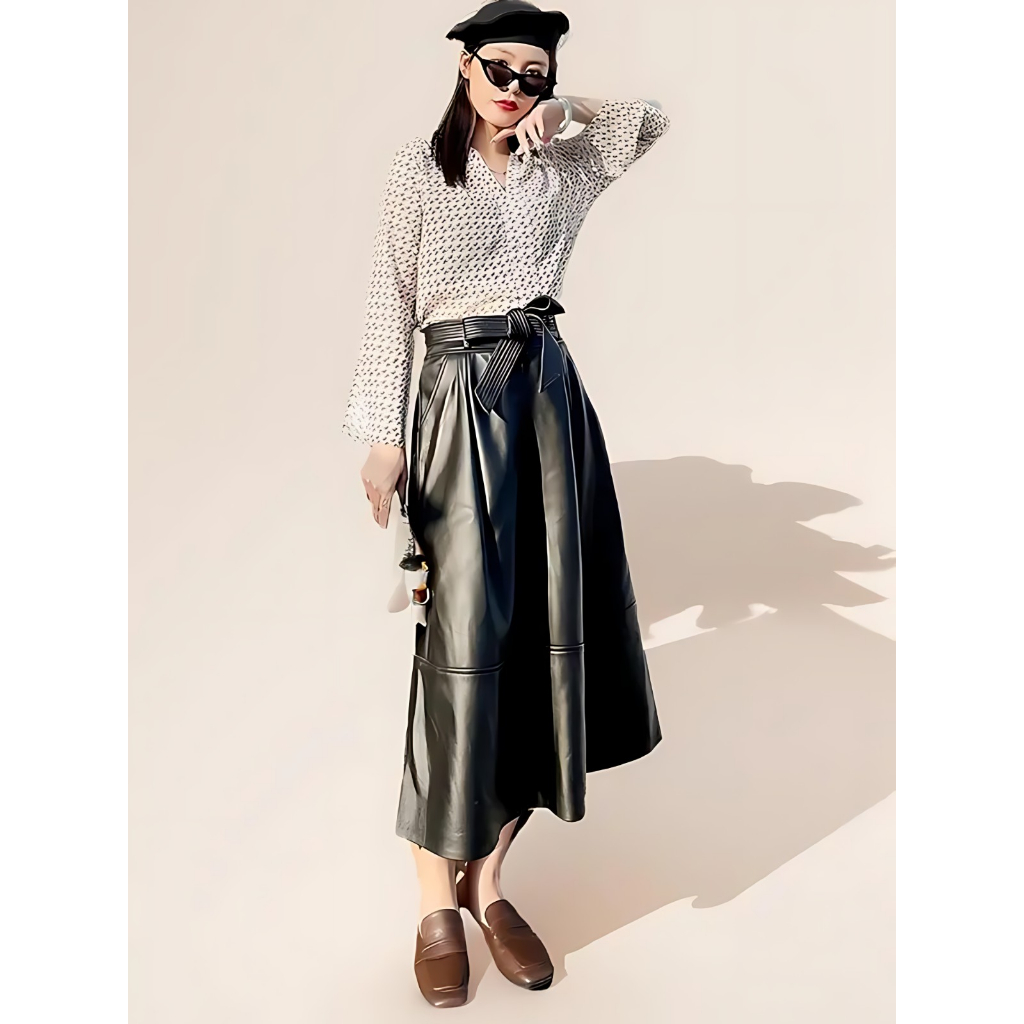 Jual Rok Panjang Wanita Long Leather Skirts Bahan Kulit Model A-Line ...