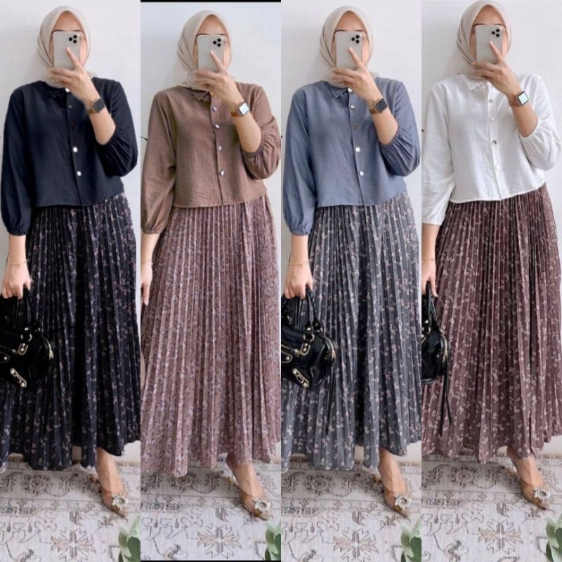 Jual BAJU SETELAN ROK PLISKET ONE SET ROK ZAVIKA LINEN | Shopee Indonesia