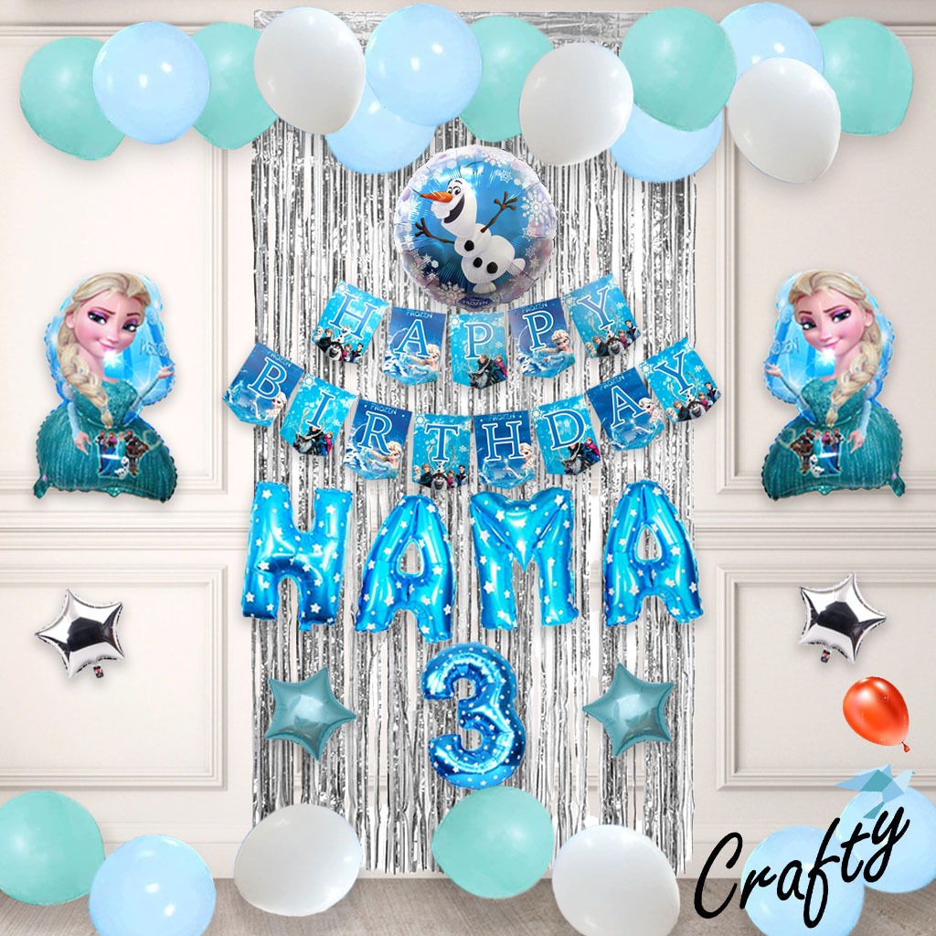 Jual [PAKET] BIRTHDAY Set BANNER SILVER FROZEN CURTAIN Dekorasi Pesta ...