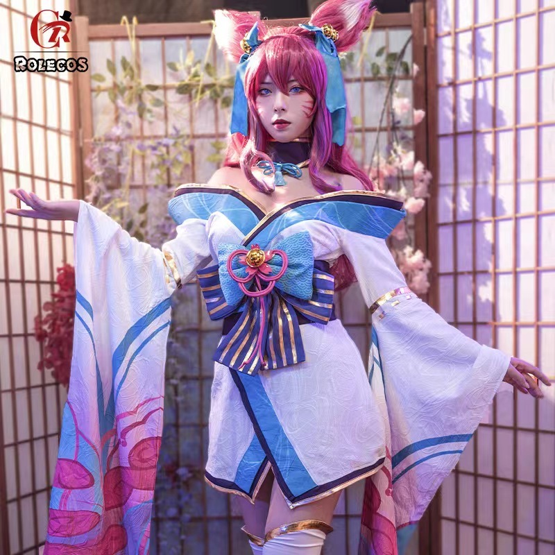 Jual LOL Spirit Blossom Ahri Cosplay Costume Wig Ears Tails Game LOL ...
