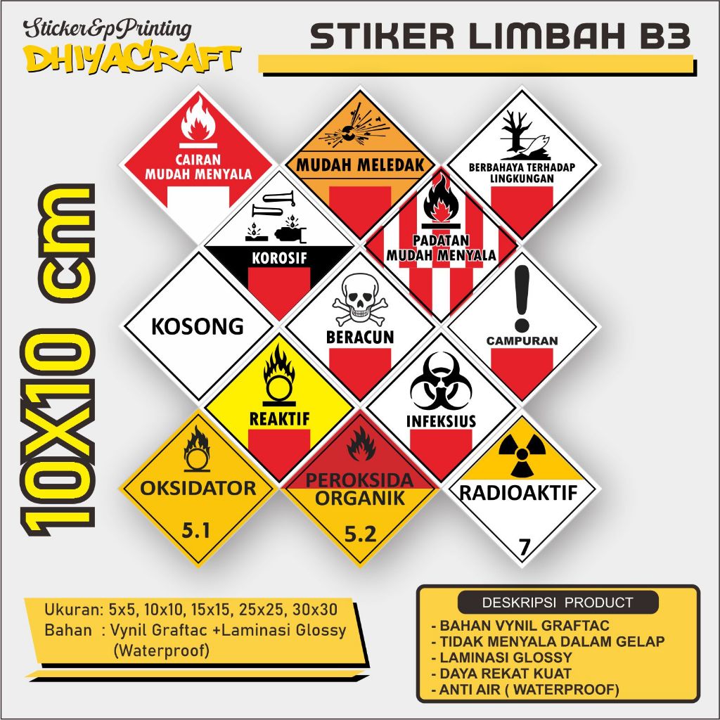Jual Sticker Label Tanda Simbol Limbah B3 ukuran 10x10 cm Stiker Bahan ...