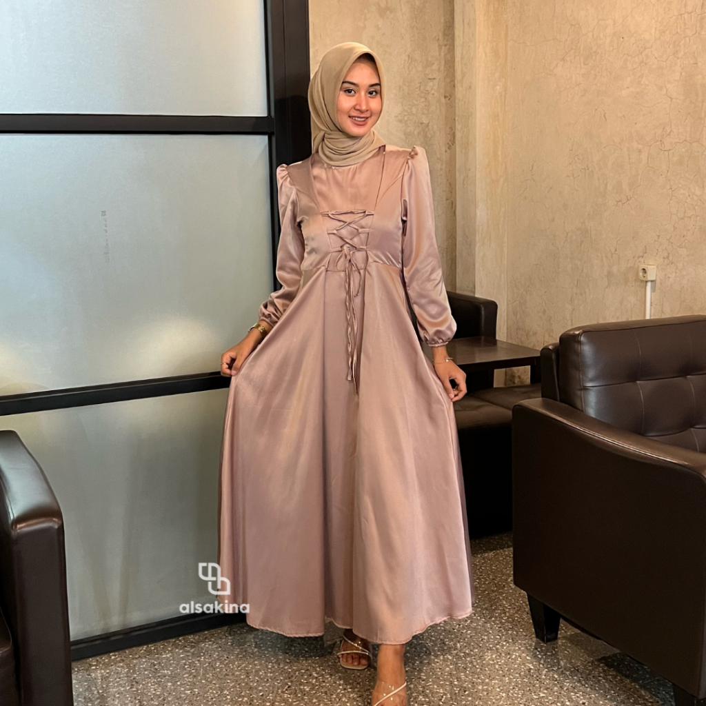 Jual Amara Dress - Gamis Satin - Dress Kondangan - Dress Wanita - Dress ...