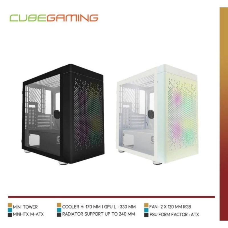 Jual Casing Cube Gaming Linsel White / Black mATX Tempered Glass Free 2 ...