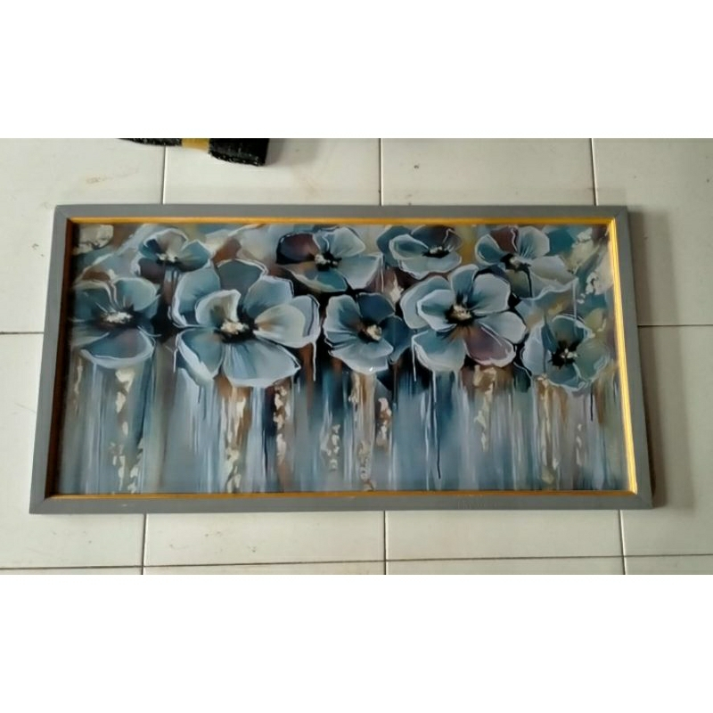 Jual Hiasan dinding lukisan cetak gambar bunga klasik silver plus ...