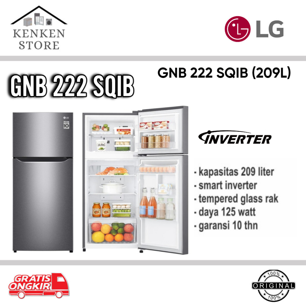 Jual KULKAS LG 2 PINTU INVERTER GNB222SQIB | Shopee Indonesia