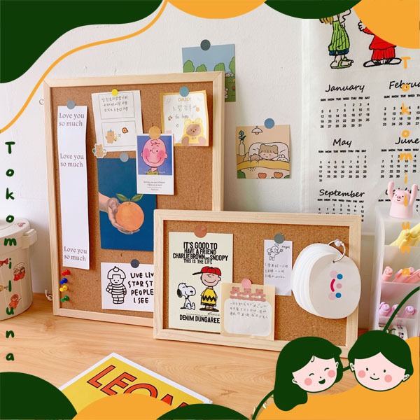 Jual 1 set Wooden cork board message pin board papan bulletin memo note ...