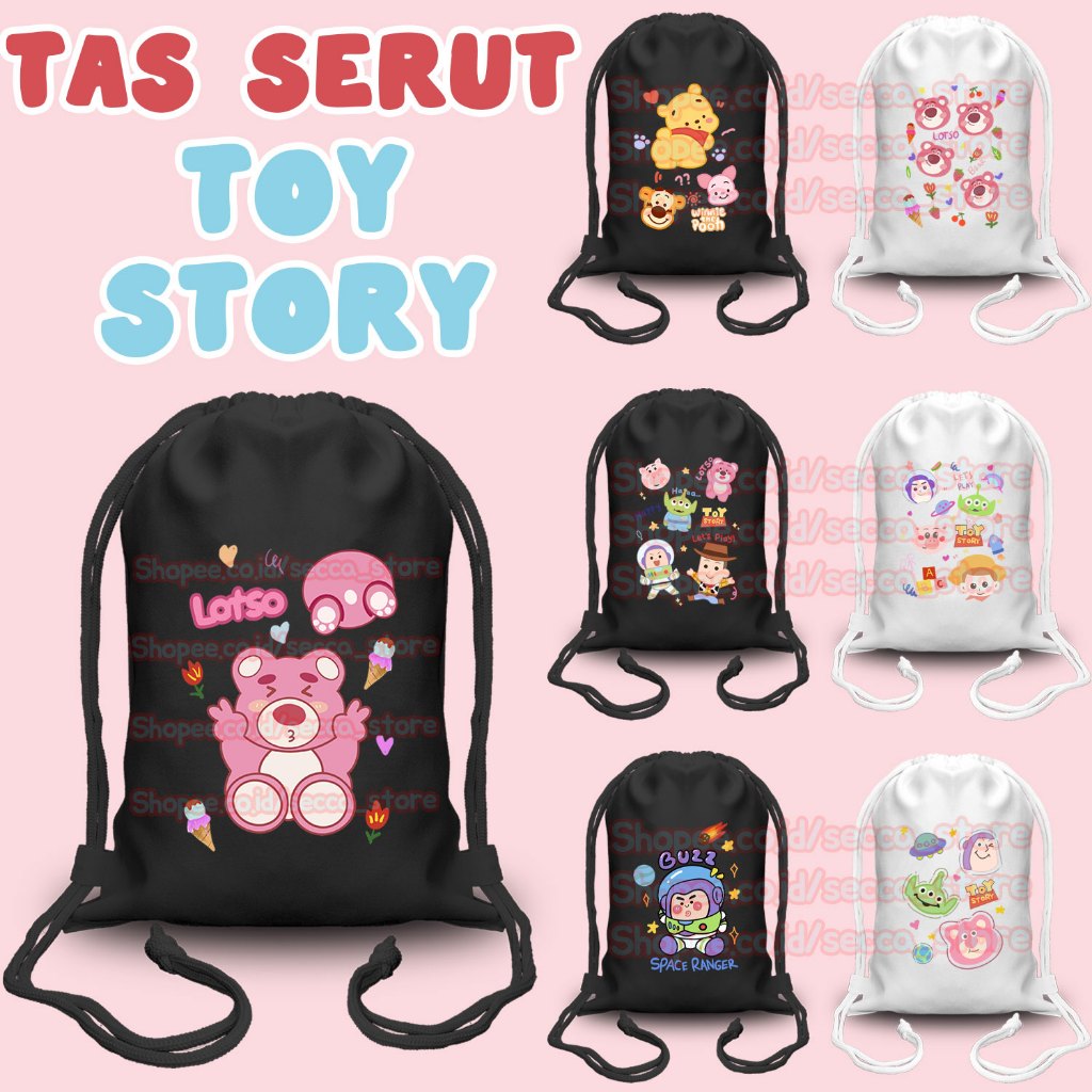 Jual Tas Serut Toy Story Lotso Kanvas Hitam / Putih Gambar String Bag ...