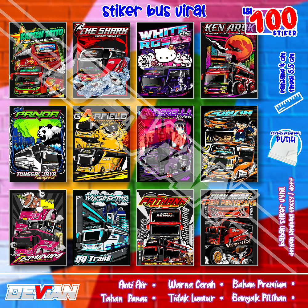 Jual isi 100 stiker bus viral | kapten tatto the shark white roses ken ...