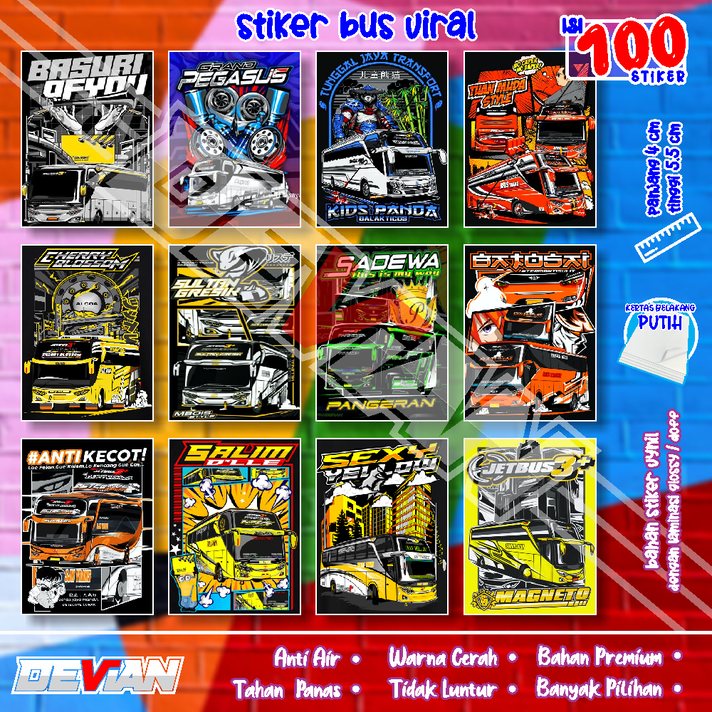 Jual isi 100 stiker bus viral | basuri offyou grand pegasus kids panda ...