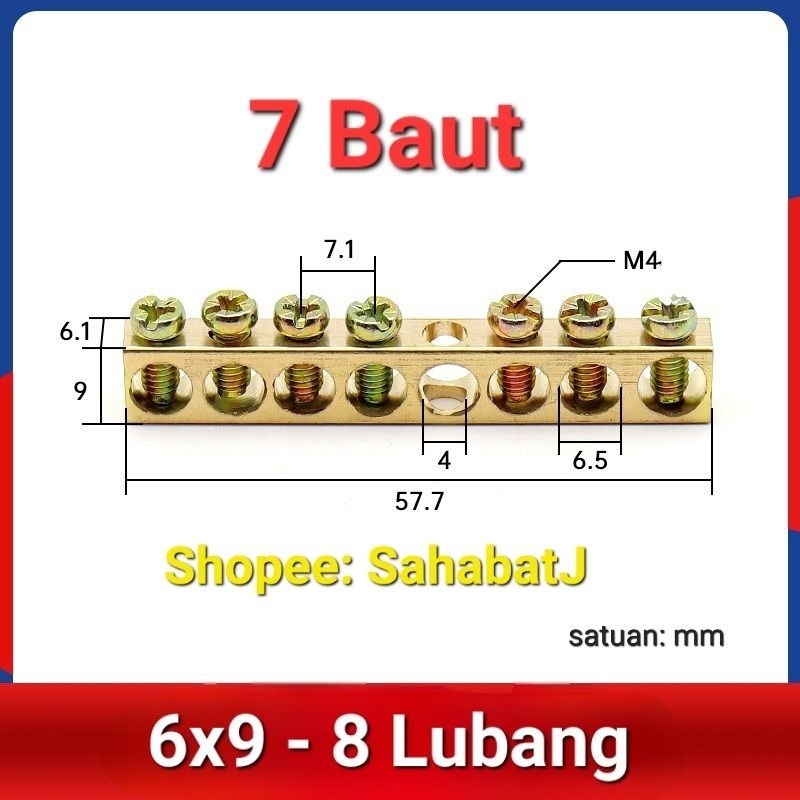 Jual Terminal Kabel Blok Netral Block 7 Pole M4 6x9 mm Kuningan Busbar ...