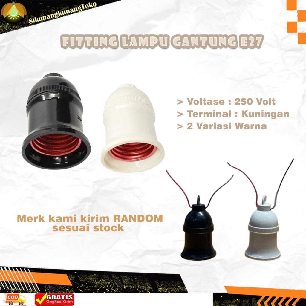 Jual (SKN) Fitting Lampu Gantung E27 Fitting Gantung HITAM PUTIH | Shopee Indonesia